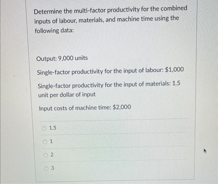 Solved Determine the multi-factor productivity for the | Chegg.com