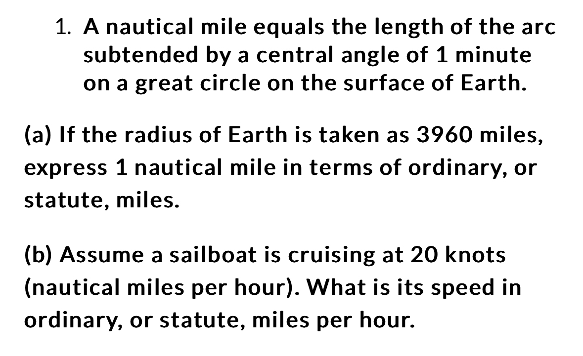 Solved A nautical mile equals the length of the arc | Chegg.com