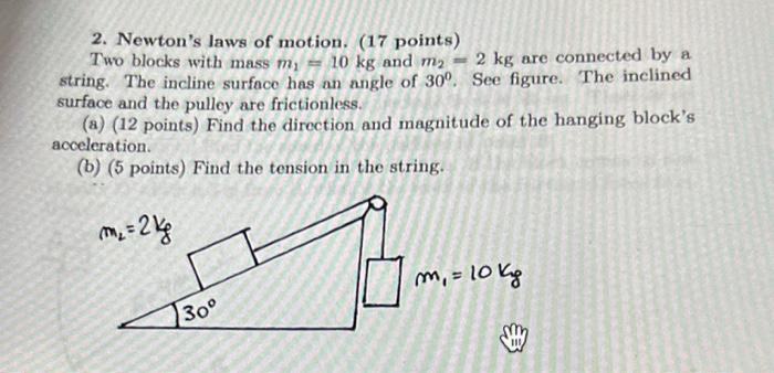 Solved 2. Newton's laws of motion. (17 points) Two blocks | Chegg.com