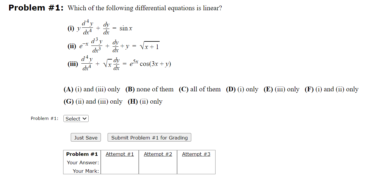 Solved Problem # 1: Which of the following differential | Chegg.com