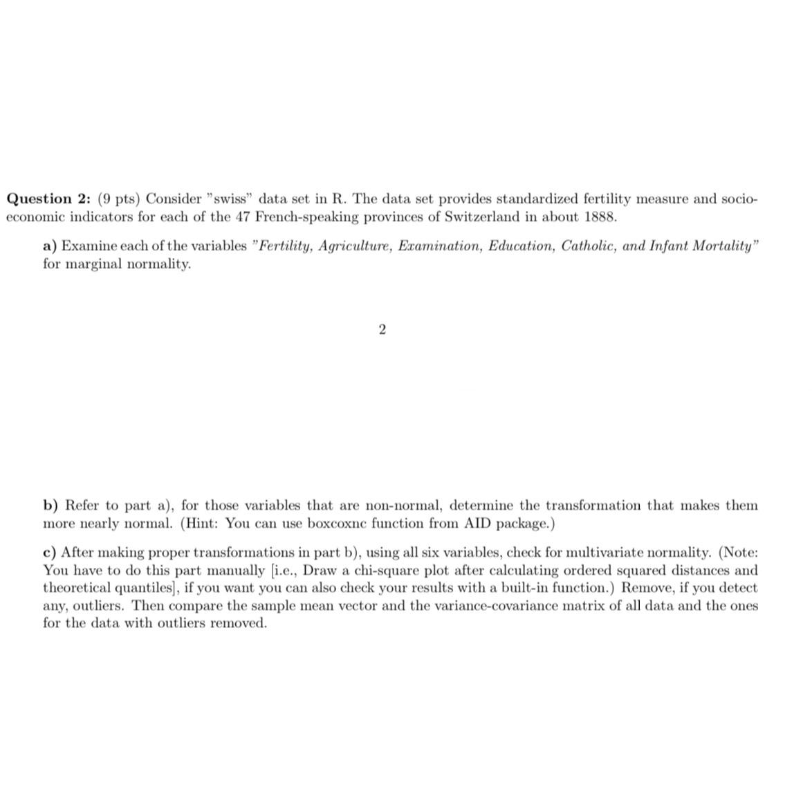 Solved Solve this question using R. ﻿Question 2: (9 ﻿pts) | Chegg.com
