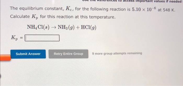 Solved The equilibrium constant, Kc, for the following | Chegg.com