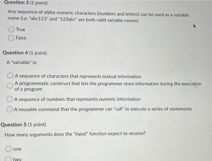 Solved Question 3 (1 point) Any sequence of alpha-numeric | Chegg.com