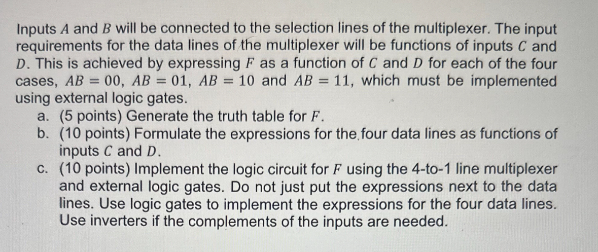Solved Inputs A and B ﻿will be connected to the selection | Chegg.com
