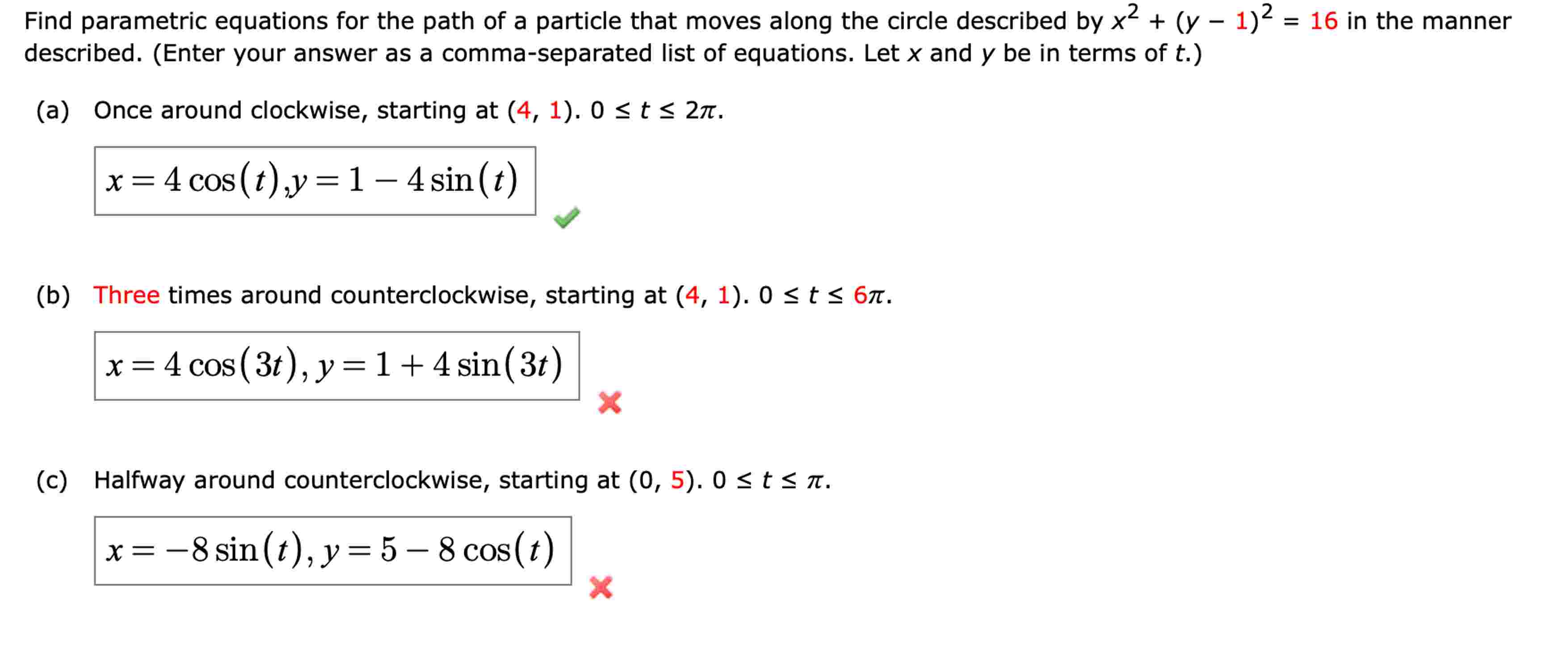 Solved Find parametric equations for the path of ﻿a particle | Chegg.com