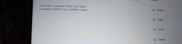 Solved If "POLAR" is coded as "12345" ﻿and "ARISE"is coded | Chegg.com