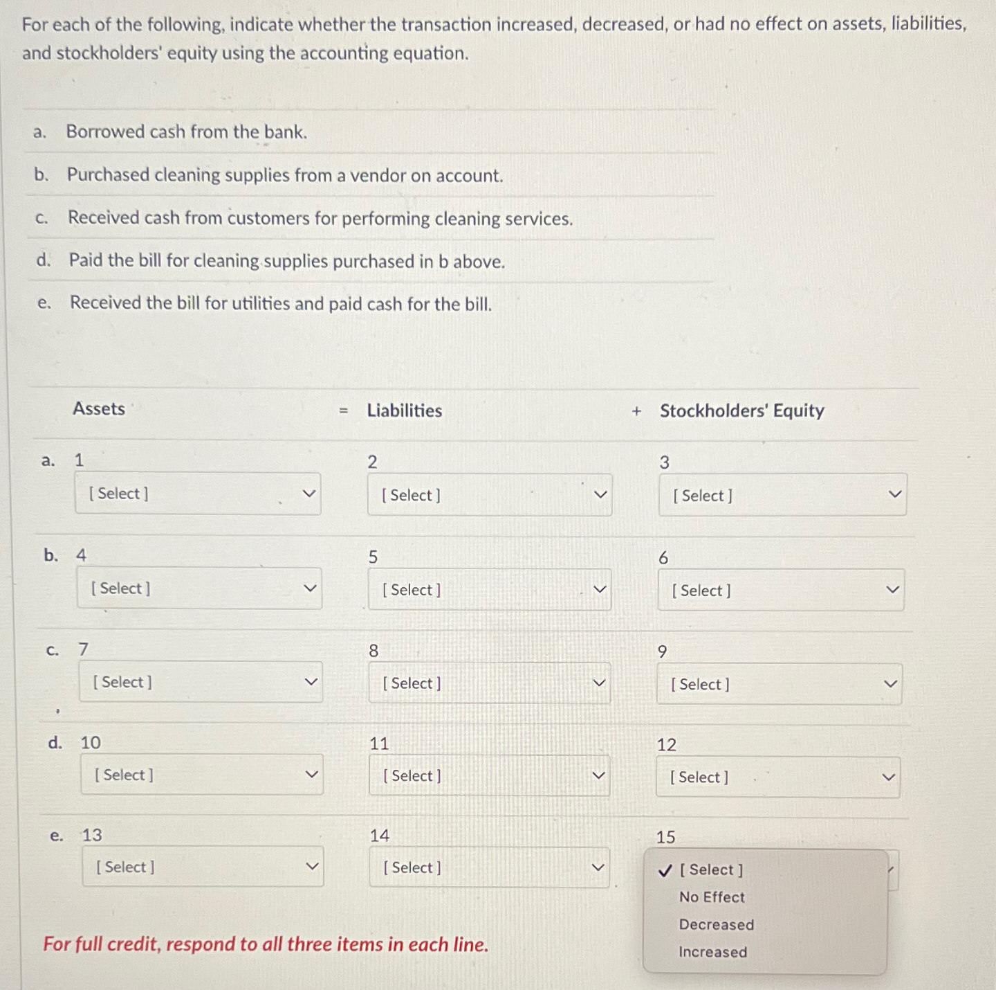 Solved For each of the following, indicate whether the | Chegg.com