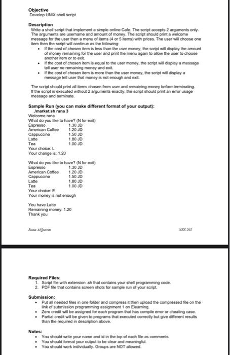 Solved Objective Develop UNIX shell script. Description | Chegg.com