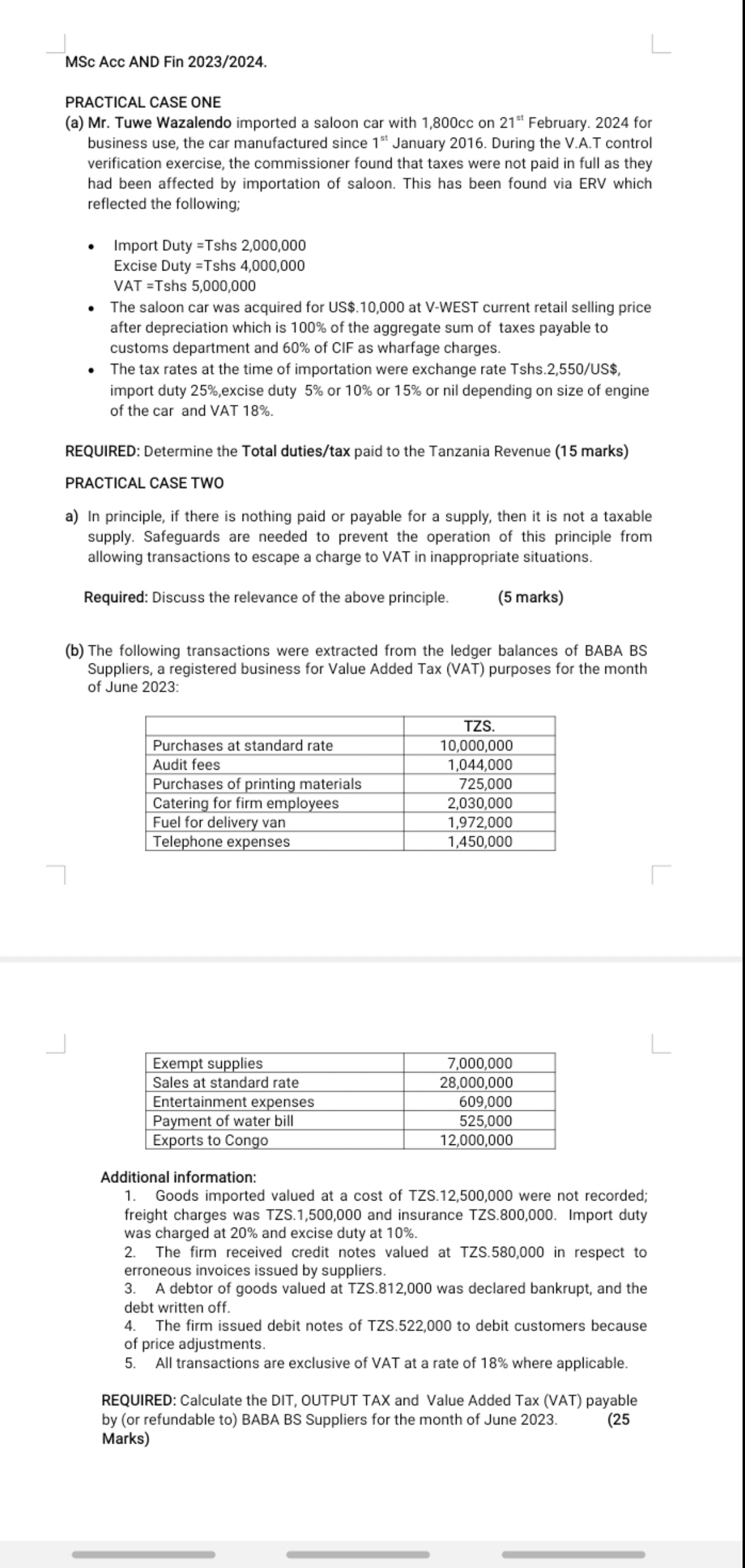 Solved MSc Acc AND Fin 2023/2024.PRACTICAL CASE ONE(a) ﻿Mr. | Chegg.com