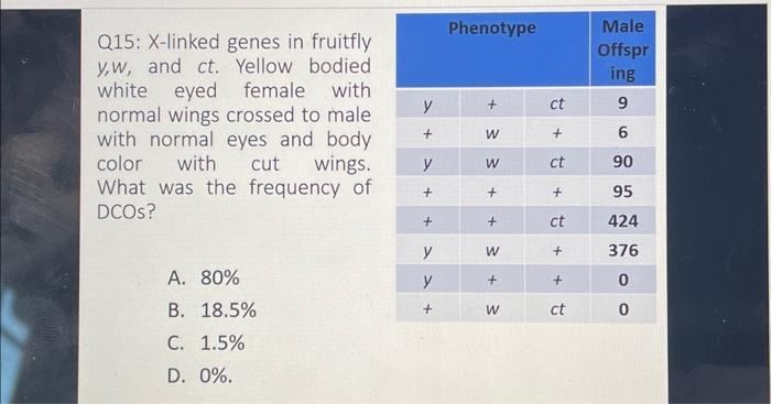 Solved Q15: X-linked genes in fruitfly y,w, and ct. Yellow | Chegg.com