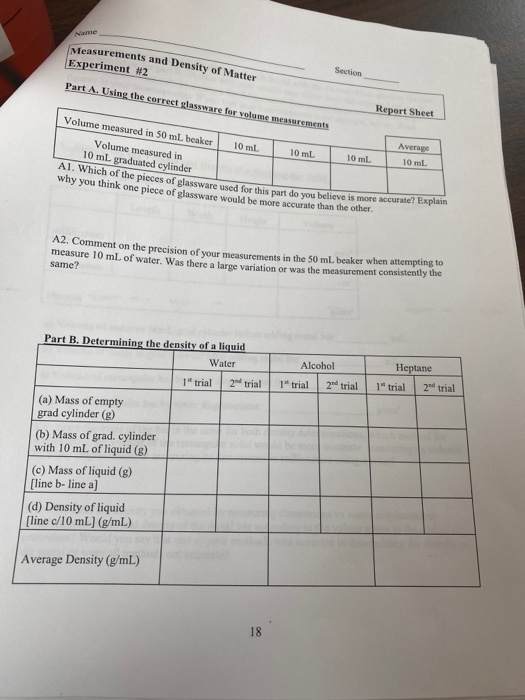 Solved measurement and density of matter to solve the | Chegg.com