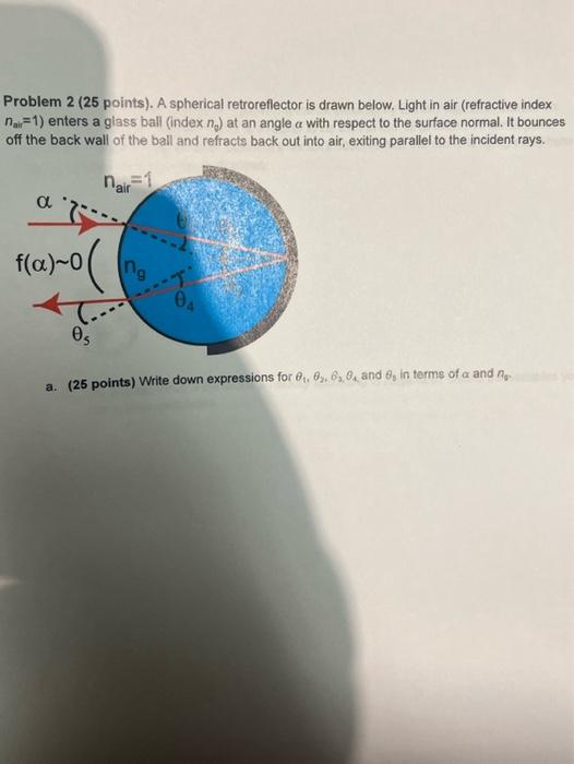 Problem 2 (25 points). A spherical retroreflector is | Chegg.com