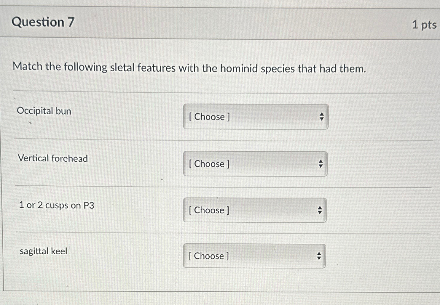 Solved Question 71 ﻿ptsMatch the following sletal features | Chegg.com