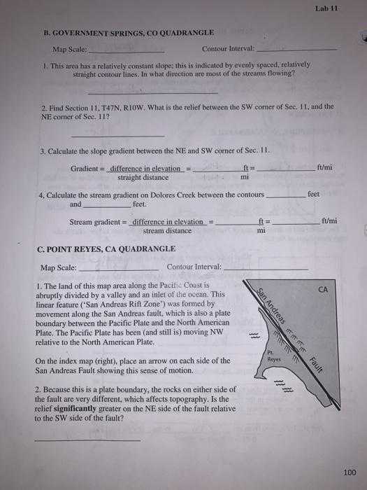 Solved Lab 11 B. GOVERNMENT SPRINGS, CO QUADRANGLE Map | Chegg.com