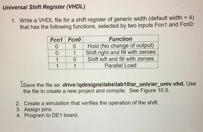 Universal Shift Register (VHDL) 1. Write a VHDL file | Chegg.com
