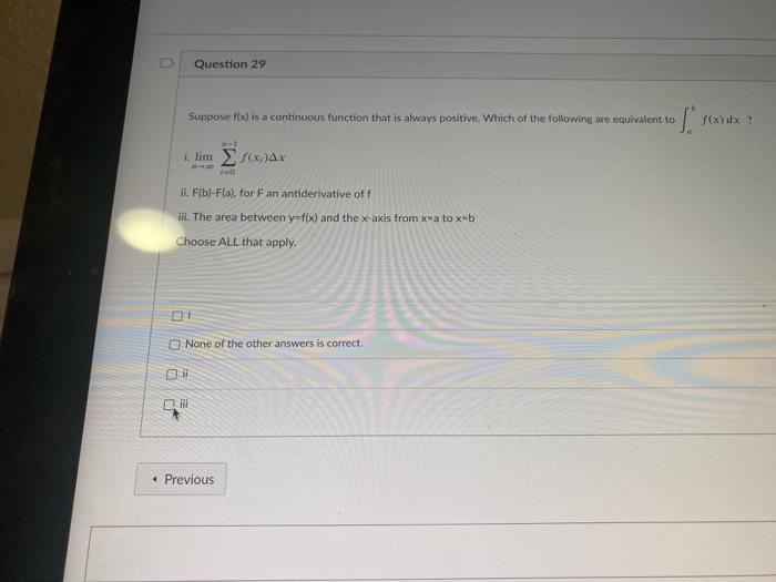 Solved Question 29 Suppose f(x) is a continuous function | Chegg.com