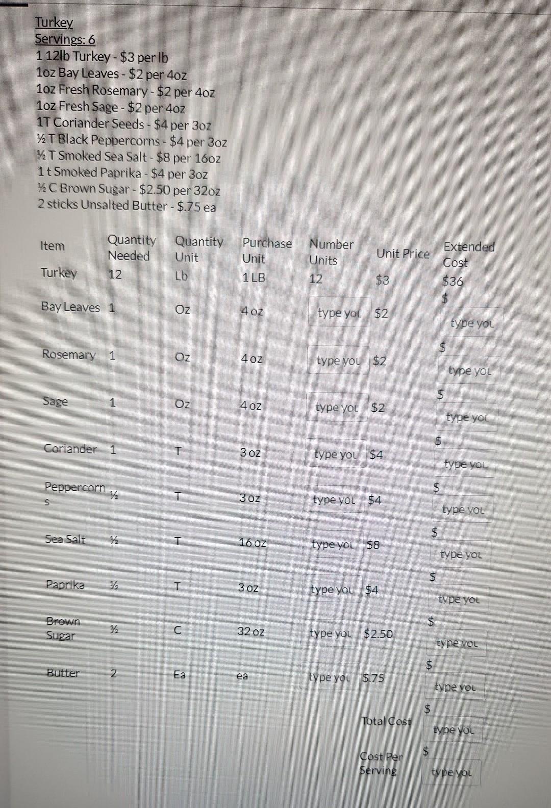 Solved Please complete the following tables and questions. | Chegg.com