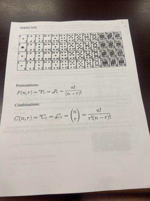 Permutations: P(n,r)=nPr=nPr=(n−r)!n! Combinations: | Chegg.com