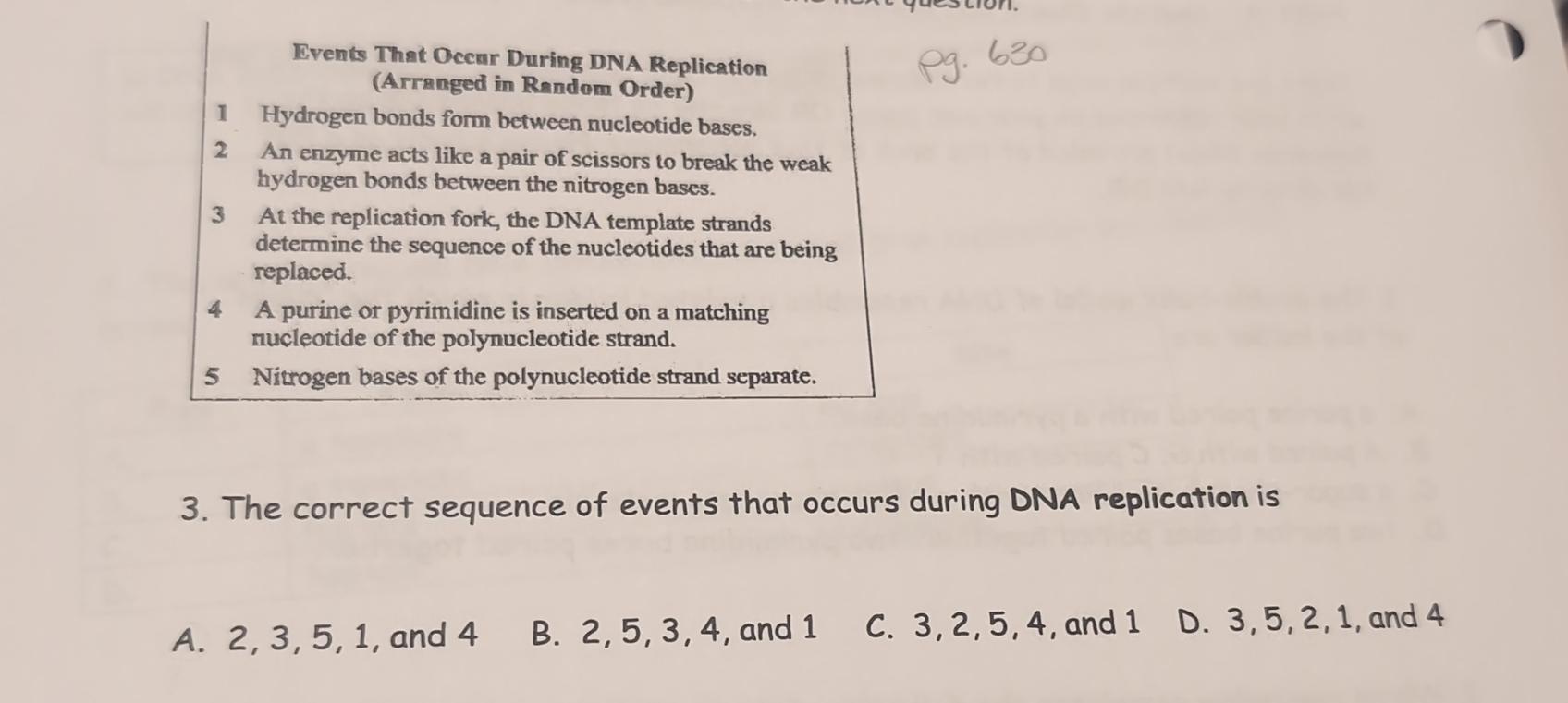 Solved Events That Occur During DNA Replication(Arranged in | Chegg.com
