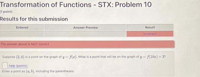 Solved Transformation of Functions - STX: Problem 10 (1 | Chegg.com