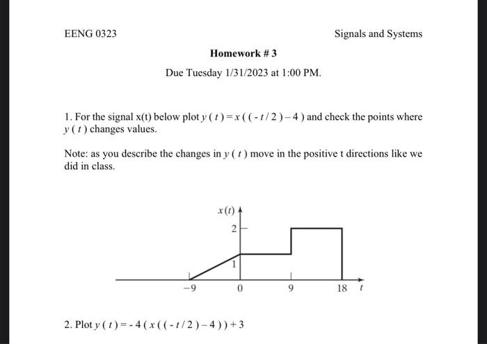 Solved 1 For The Signal X T Below Plot Y T X −t 2 −4