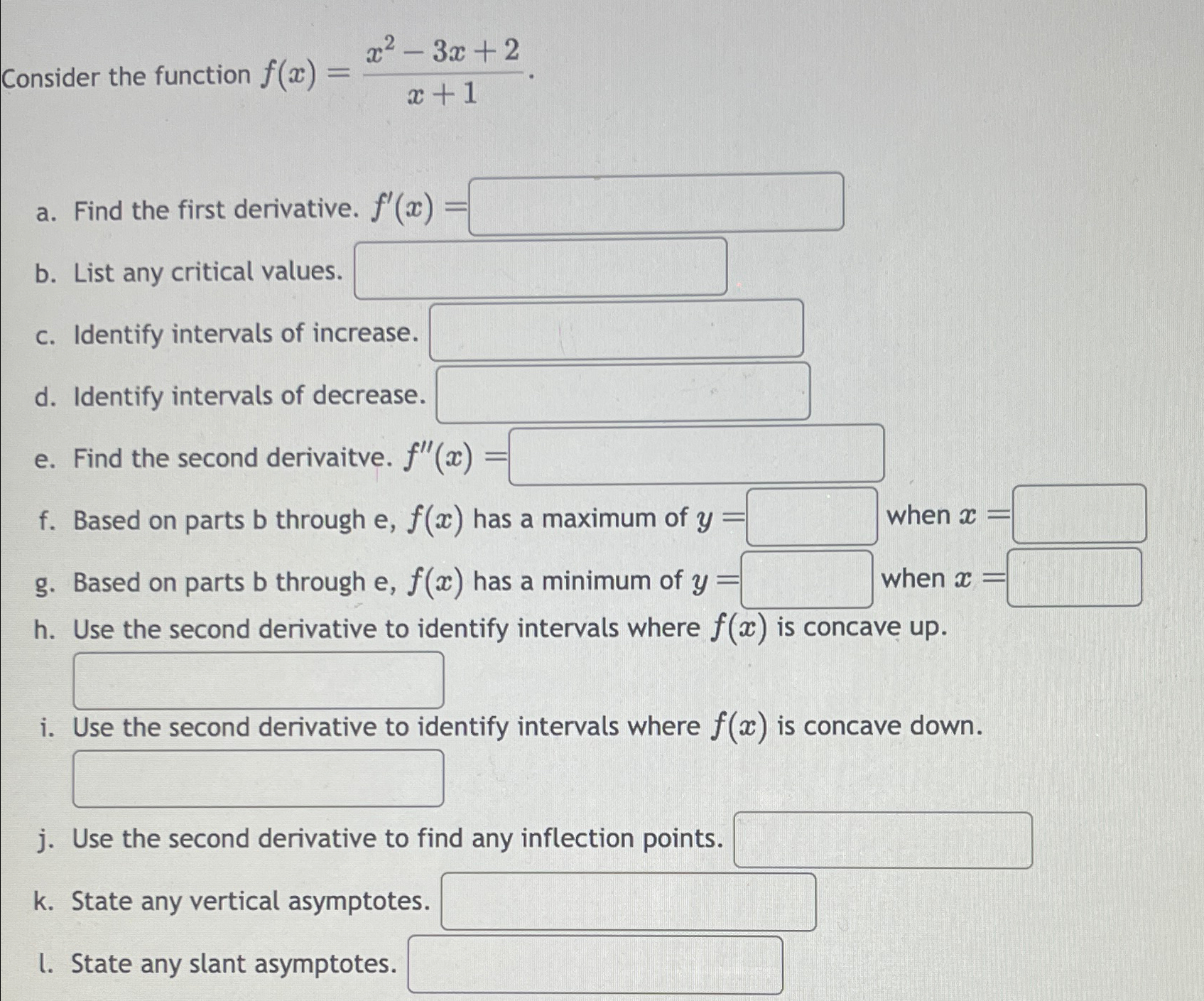 Solved Consider the function f(x)=x2-3x+2x+1.a. ﻿Find the | Chegg.com