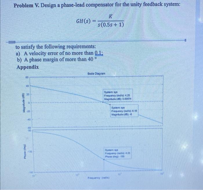 Solved Problem V. Design a phase-lead compensator for the | Chegg.com