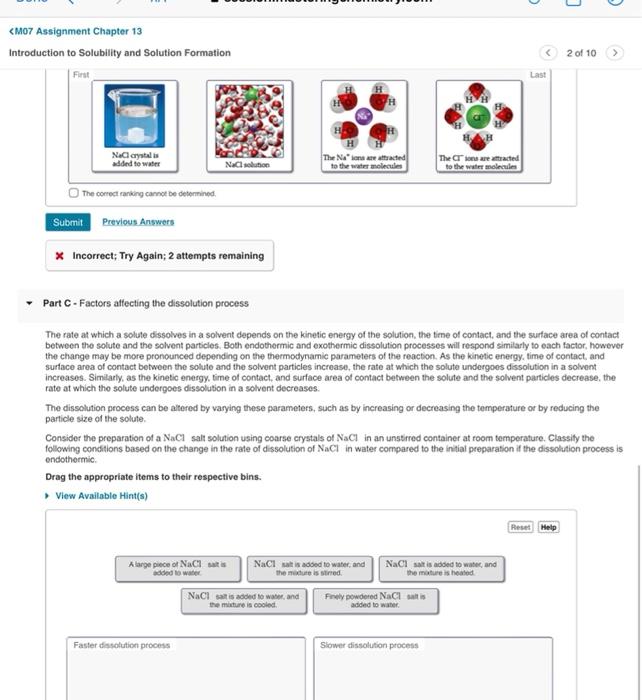 M107 Assignment Chapter 13 troduction to Solubility | Chegg.com