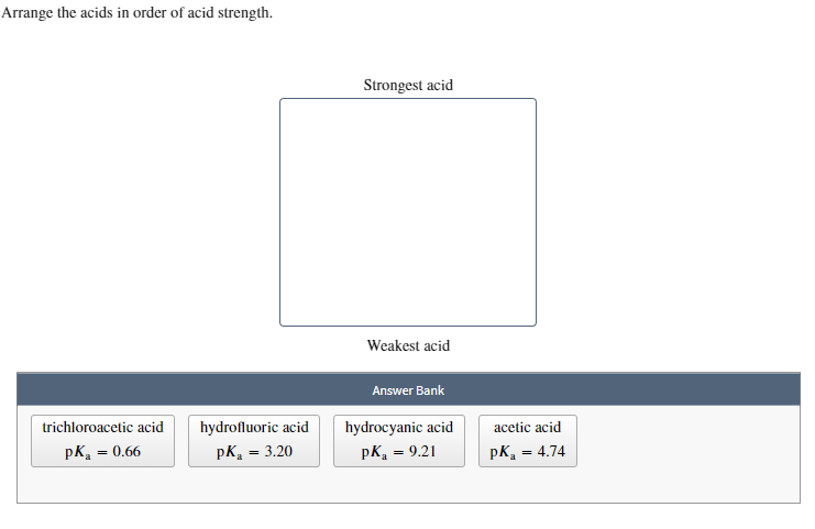 Arrange the acids in order of acid | Chegg.com
