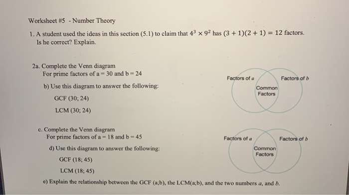 Solved Worksheet #5 - Number Theory 1. A student used the | Chegg.com