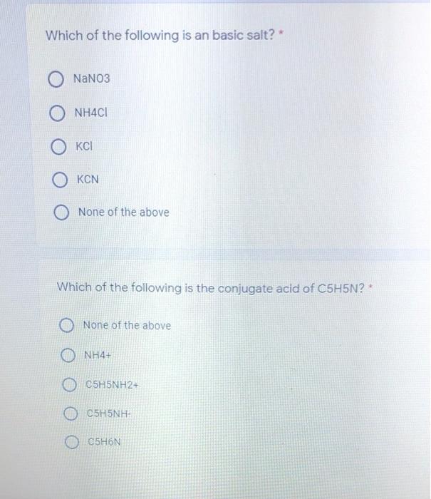 Solved Which of the following is an basic salt? NaNO3 O | Chegg.com