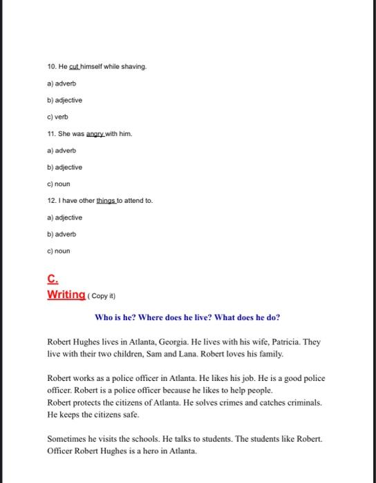 Solved A. Find out the correct part of speech of the | Chegg.com