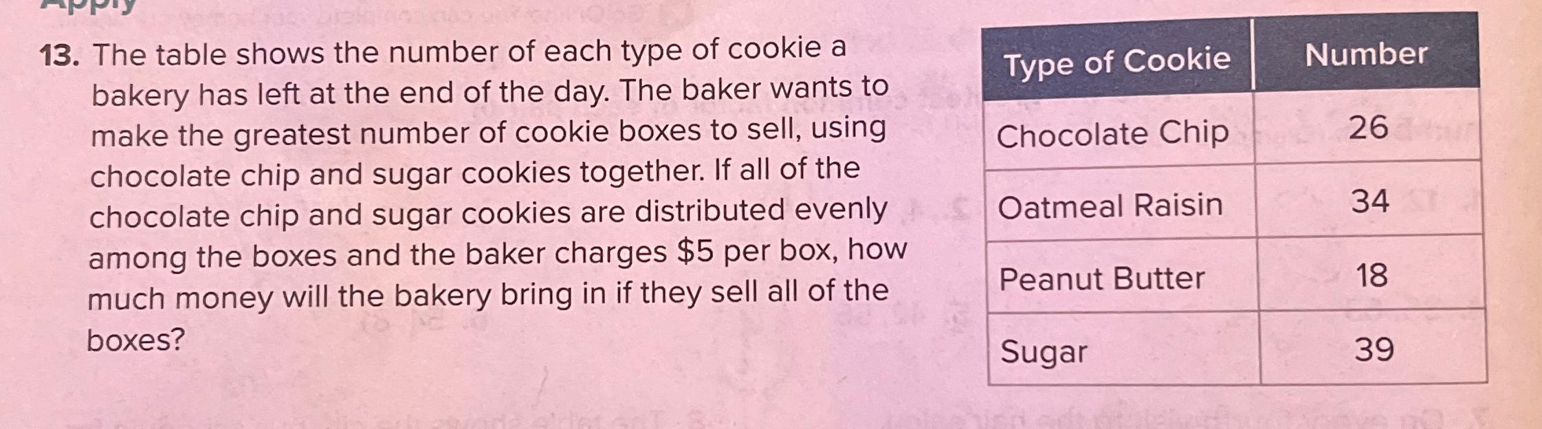 Solved The table shows the number of each type of cookie a | Chegg.com