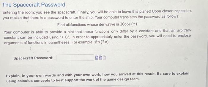 Solved The Spacecraft Password Entering the room, you see | Chegg.com