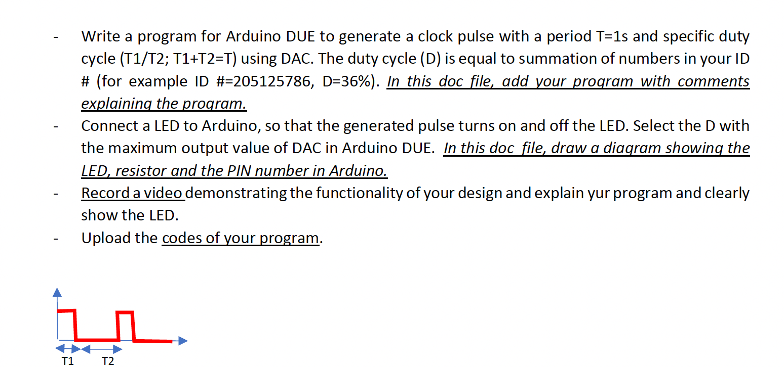 Solved Write a program for Arduino DUE to generate a clock | Chegg.com