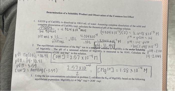 Solved Determination of a Solubility Product and Observation | Chegg.com