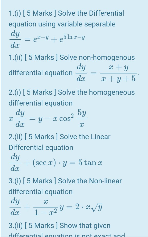 Solved 1.() [ 5 Marks ] Solve the Differential equation | Chegg.com