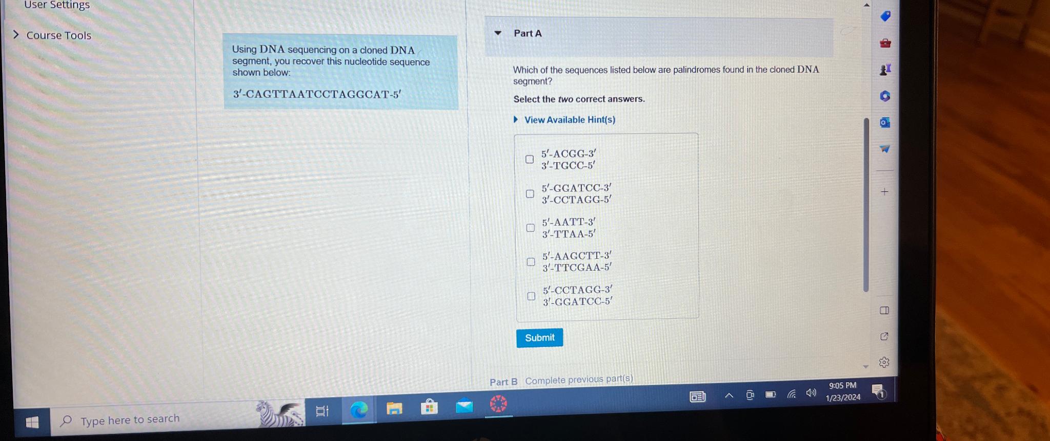 Solved User SettingsCourse ToolsUsing DNA sequencing on a | Chegg.com