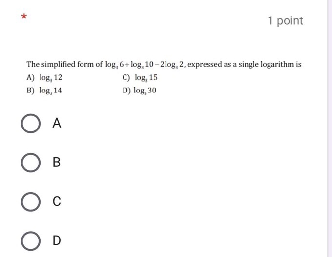 Solved 1 point The simplified form of log, 6+log, 10-2log, | Chegg.com