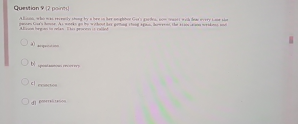 Solved Question 9 (2 ﻿points)Allison. who was recently stung | Chegg.com