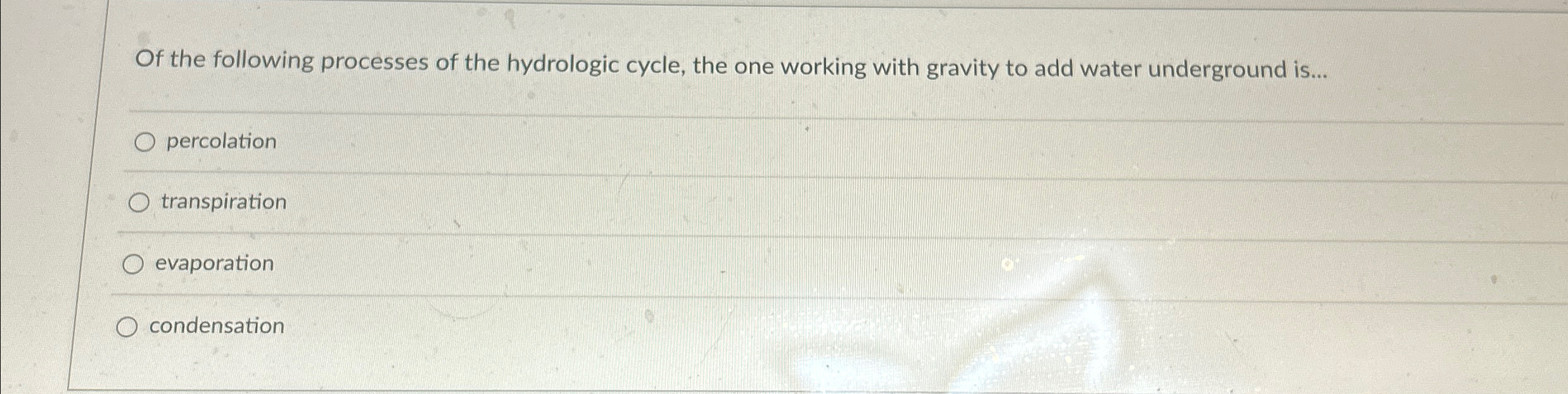Solved Of the following processes of the hydrologic cycle, | Chegg.com