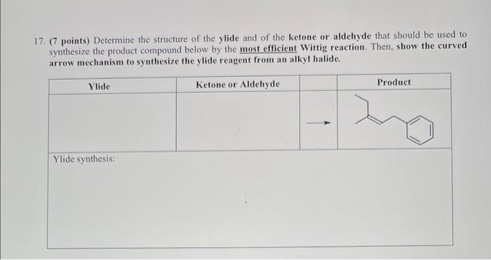 Solved 17. (7 points) Determine the structure of the ylide | Chegg.com