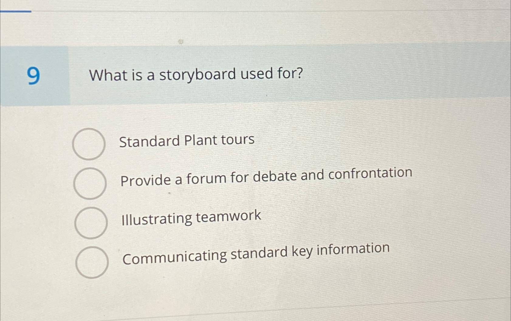 Solved 9, ﻿What is a storyboard used for?Standard Plant | Chegg.com