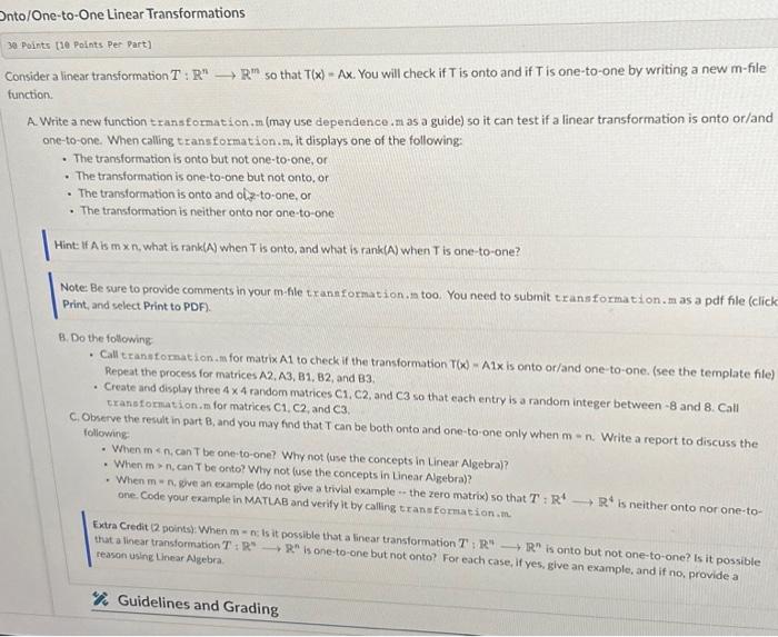 Solved Onto/One-to-One Linear Transformations 30 Points [10 | Chegg.com