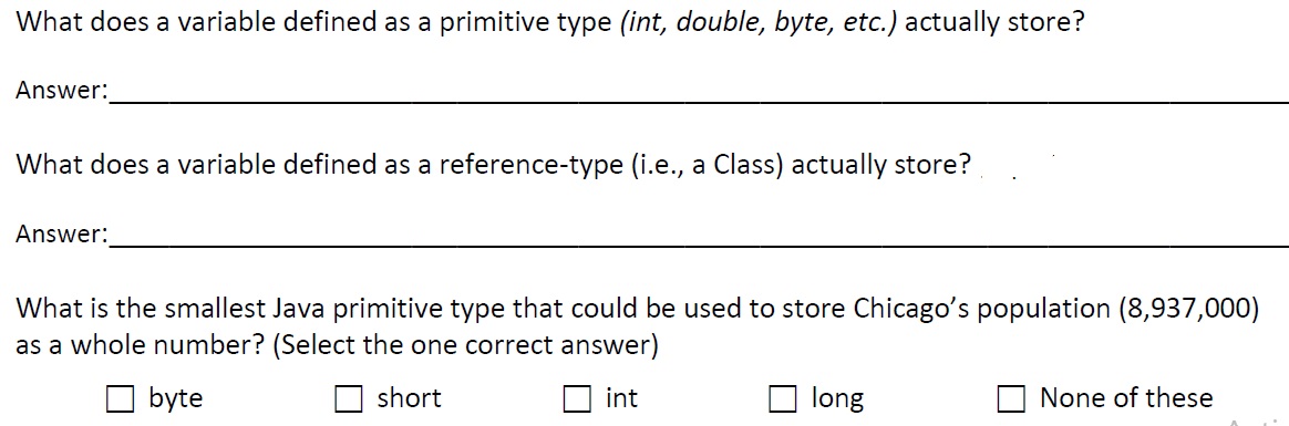 Solved What does a variable defined as a primitive type | Chegg.com