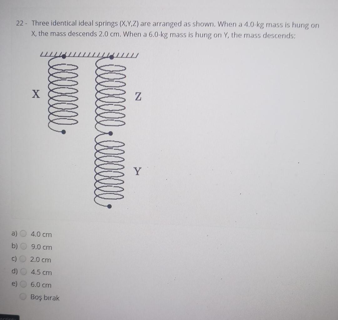 Solved 22 - Three identical ideal springs (X,Y,Z) are | Chegg.com