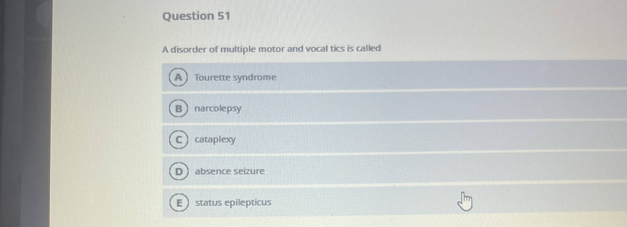 Solved Question 51A disorder of multiple motor and vocal | Chegg.com
