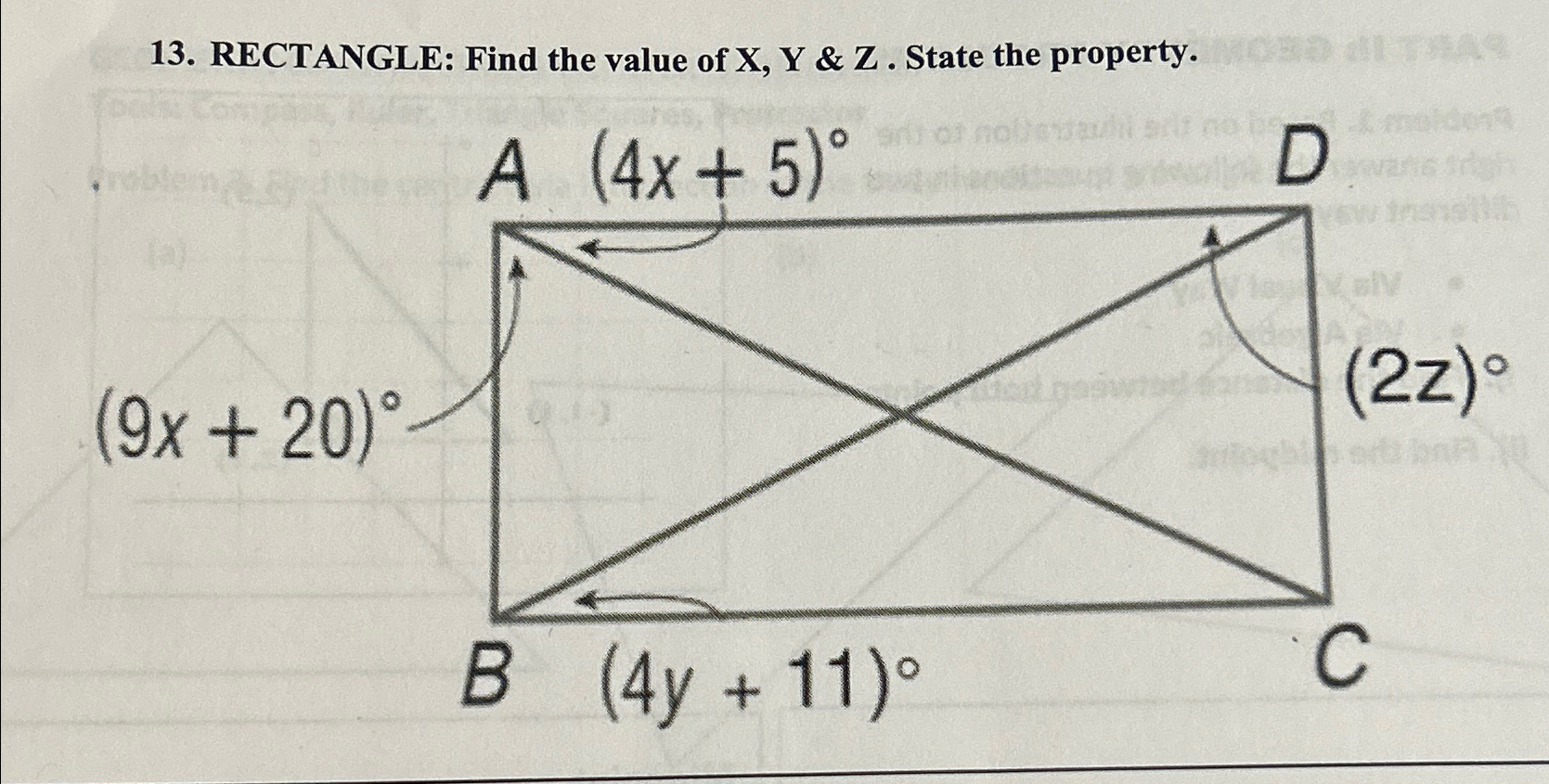 Solved RECTANGLE: Find the value of x,Y&Z. ﻿State the | Chegg.com