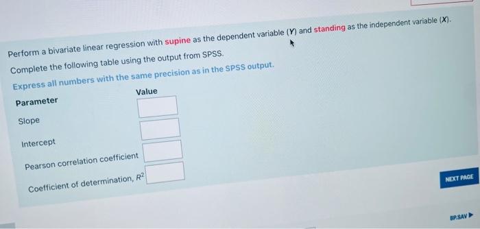 Solved Perform a bivariate linear regression with supine as | Chegg.com