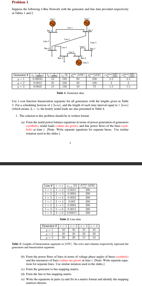 Solved Problem 1Suppose the following 6-Bus Network with the | Chegg.com
